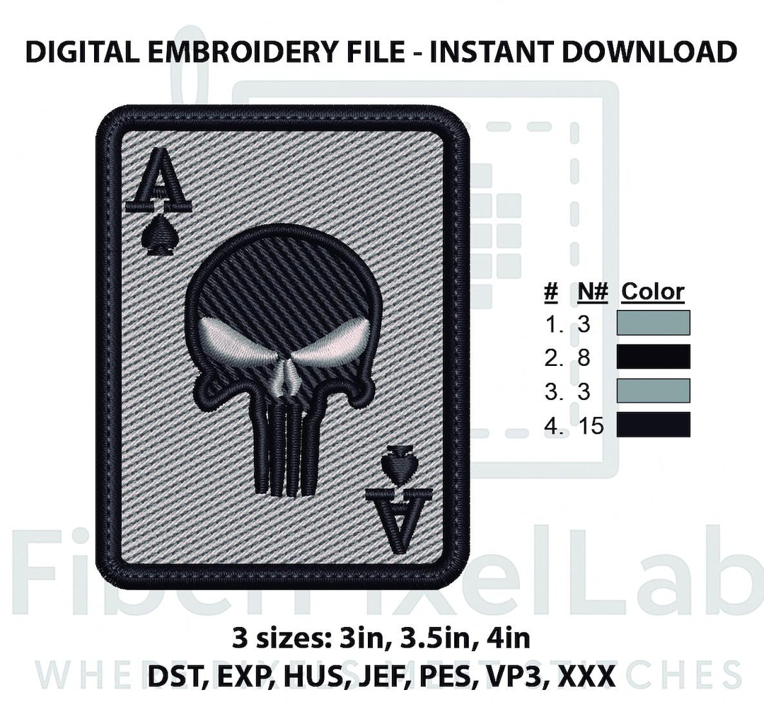 Ace of Spades Skull Embroidery Design: Dark Card Patch (digital File ...