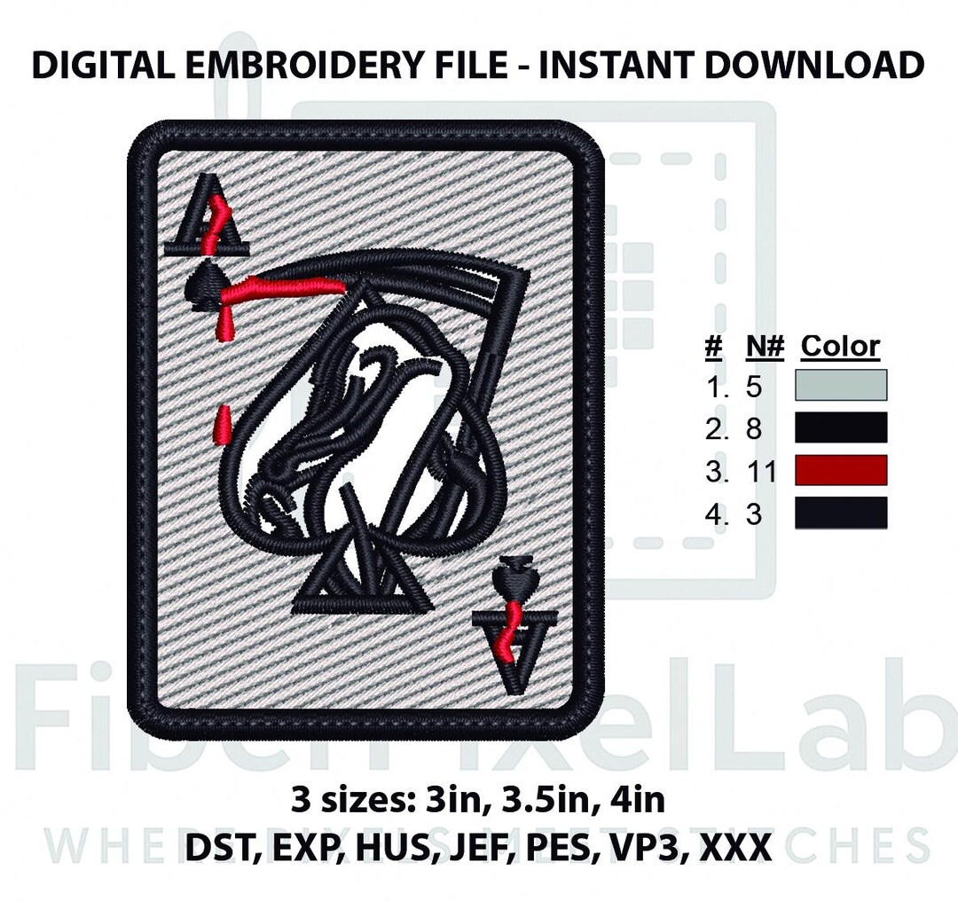 Ace of Spades Skull Embroidery Design: Gothic Horror Patch (digital ...