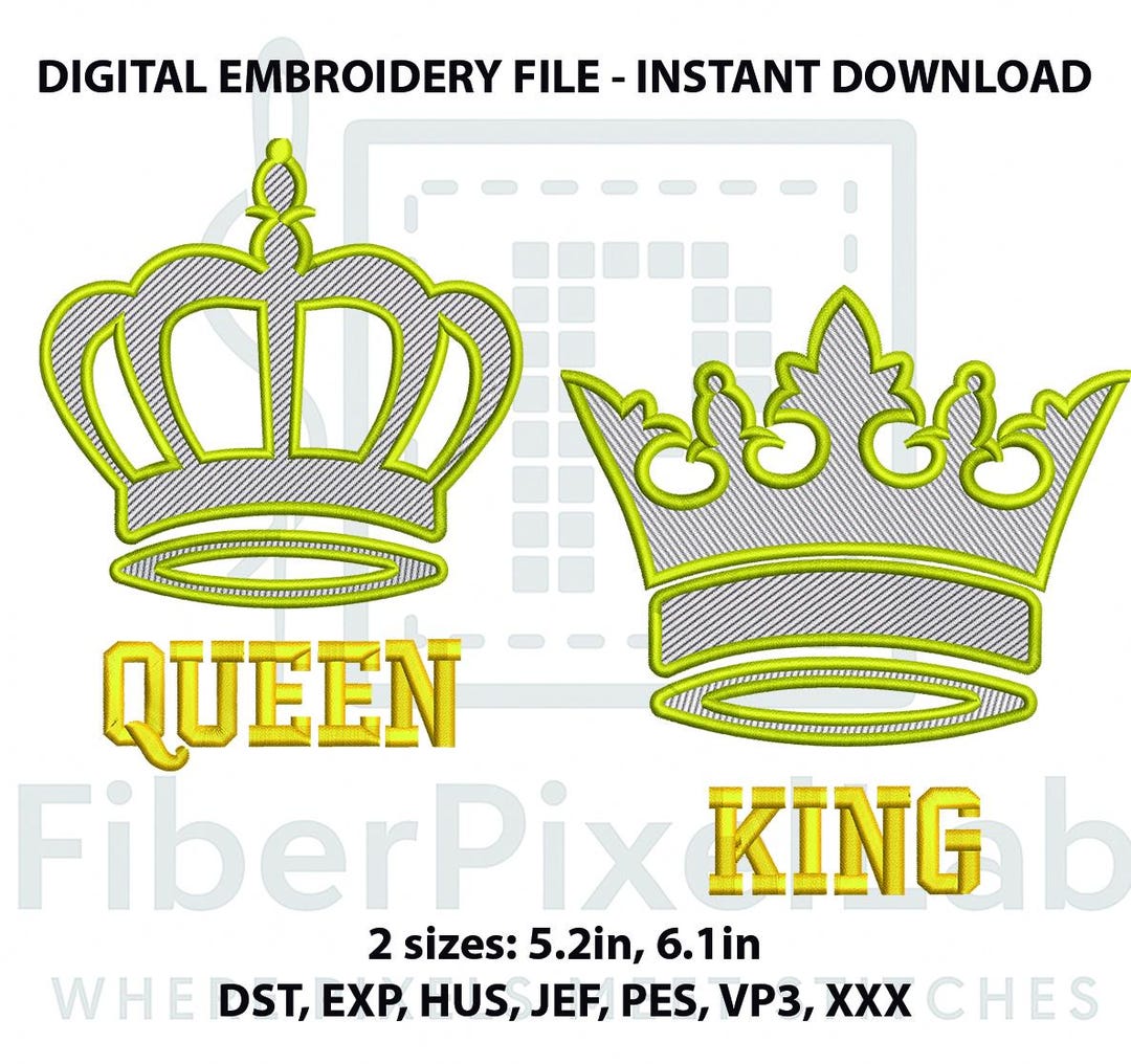 King and Queen Crown Embroidery Design: Royal Couple Pattern (digital ...