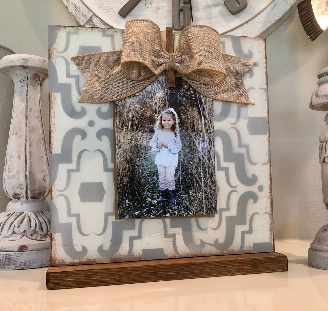 Farmhouse Chunky Block Photo Frame in Ivory Gray and Walnut | Etsy
