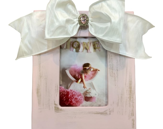 Distressed Soft Pink Frame With Silky White Jeweled Bow - Etsy