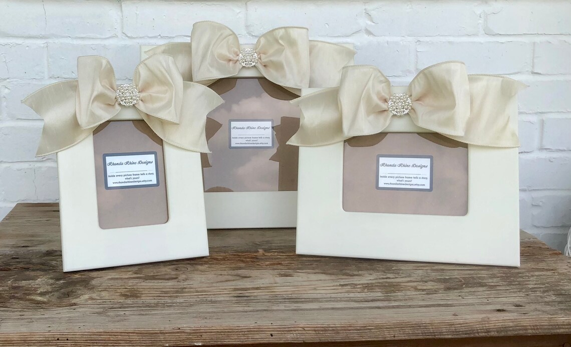 Ivory Hand Painted Picture Frame With Ivory and Pearl Bow | Etsy