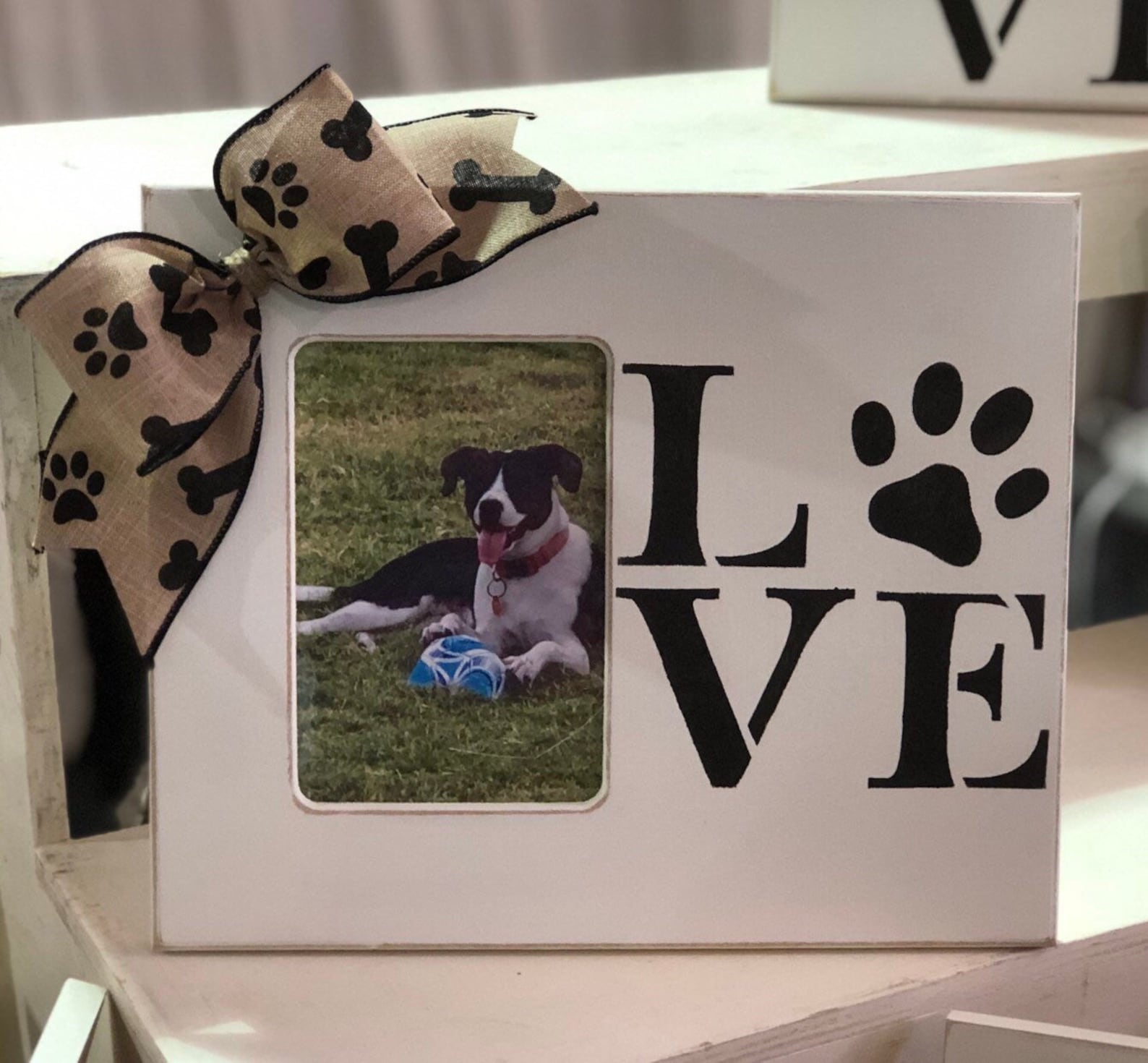 LOVE 4x6 Puppy Frame in Ivory with Dog Bone Bow | Etsy