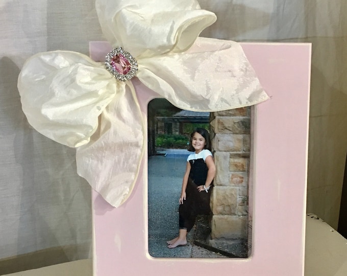 Soft Pink 5x7 Photo Frame With Ivory Jeweled Bow Baby Girl - Etsy