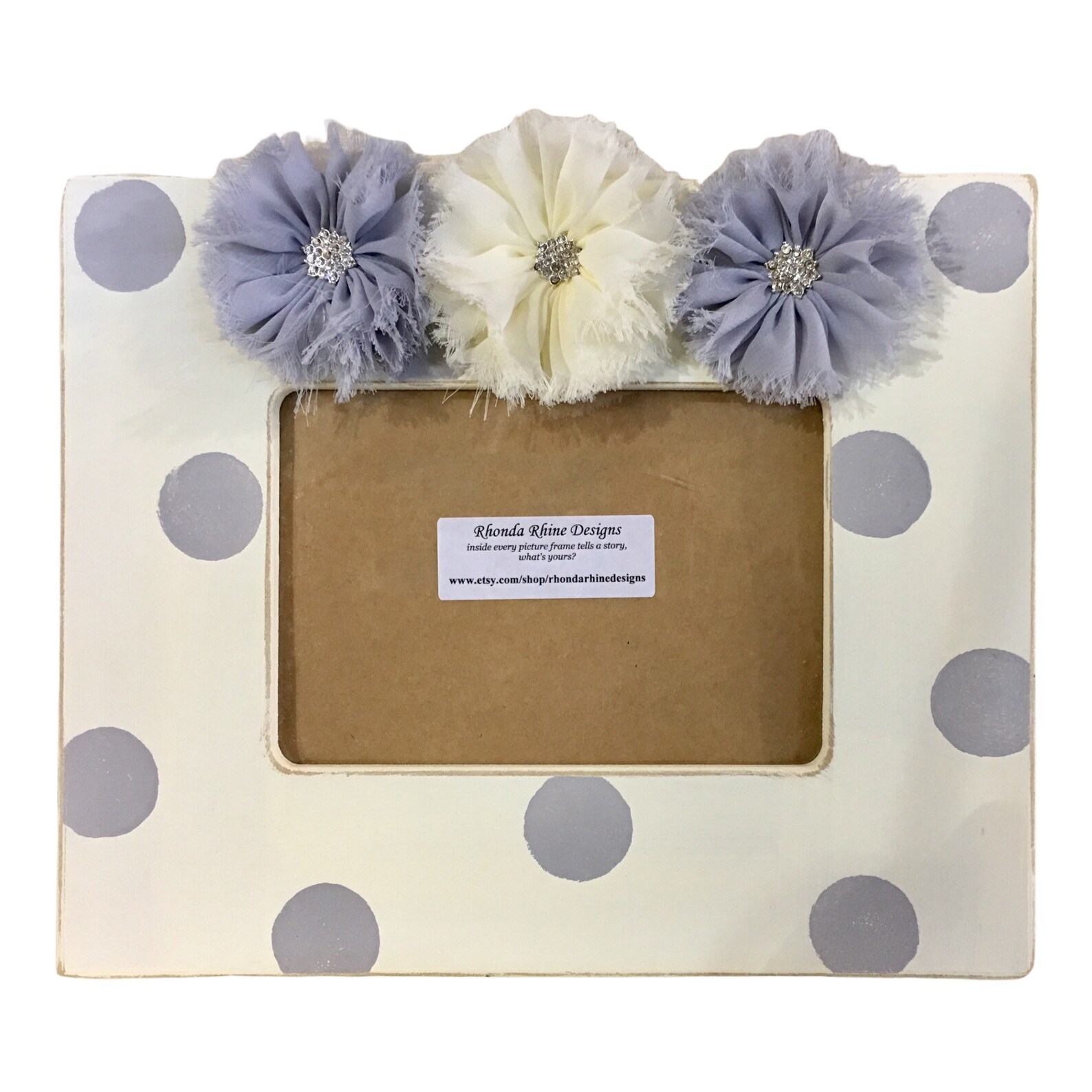 Ivory and Grey Photo Frame With Shabby Jeweled Flowers for - Etsy