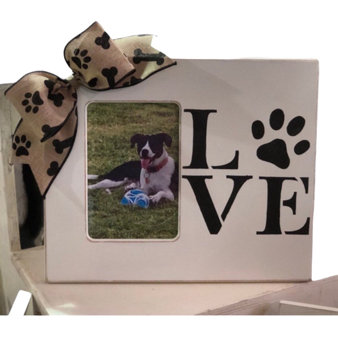 LOVE 4x6 Puppy Frame in Ivory With Dog Bone Bow - Etsy