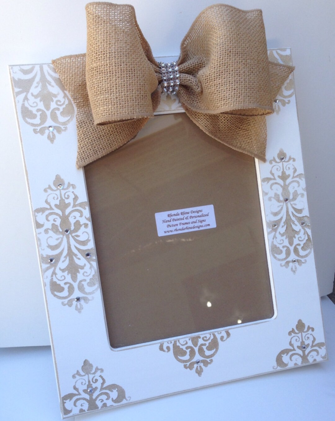 White Wedding Frame With All Over Champagne Damask Designs and Jeweled ...