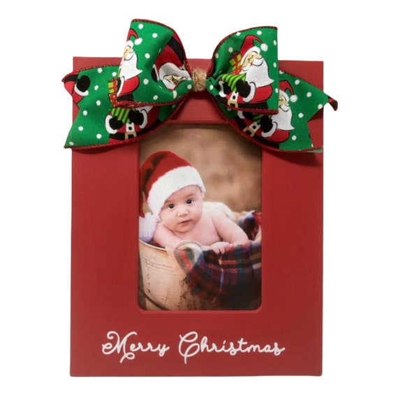 Red Christmas Picture Frame With Green Santa Bow Available in - Etsy