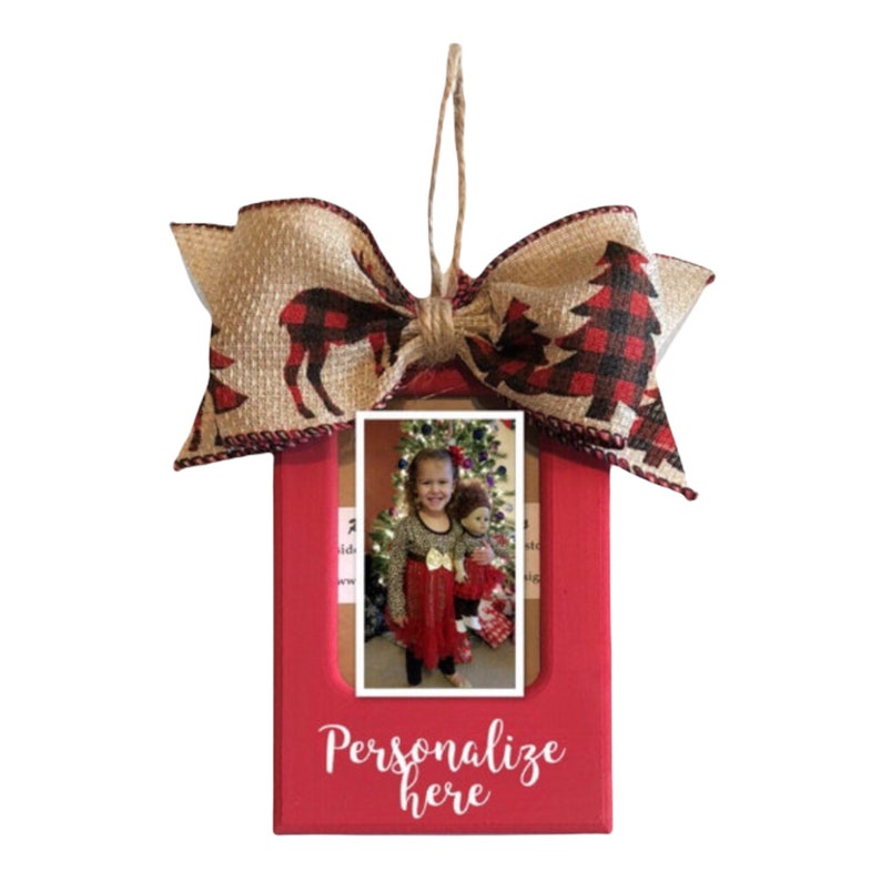 Red Personalized Christmas Photo Ornament With Vintage Moose - Etsy