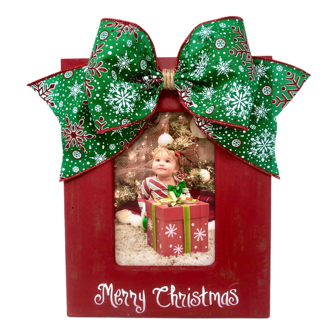 Red Hand Painted Merry Christmas Frame With Green Snowflake Bow ...