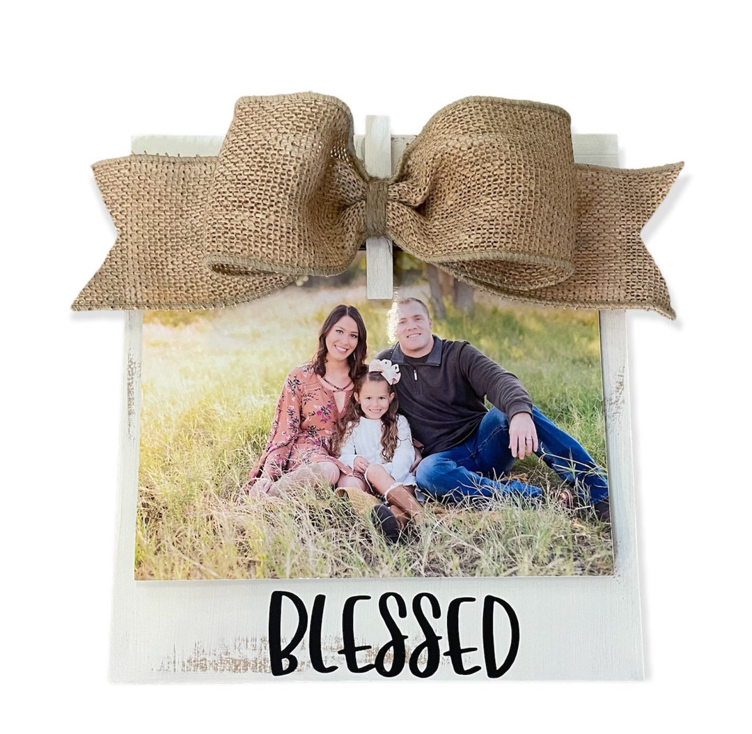 Blessed Ivory Distressed Photo Clip Frame Accented With a Burlap Bow ...