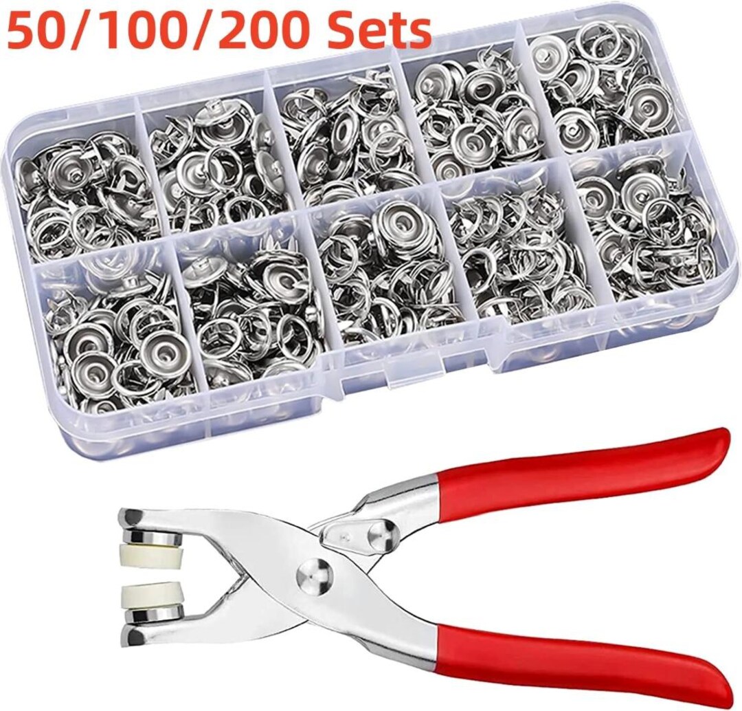 50/100/200 Sets Metal Snap Button Kit With Plier Tool | Thickened Snap ...