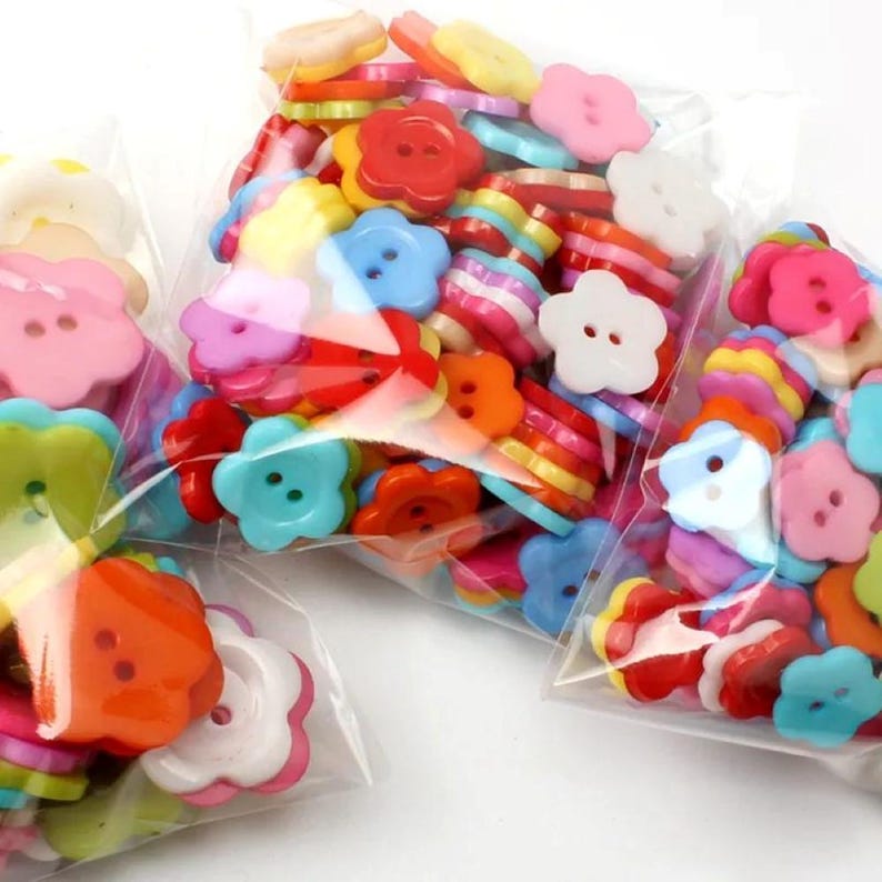 100 Plum Blossom Flower Buttons – Colorful Resin Sewing Embellishments ...