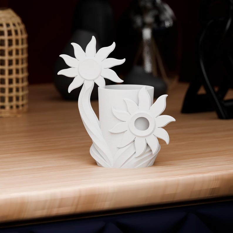 Modern Floral Art Sculpture | 3D Printed Daisy Vase | Black & White - Etsy