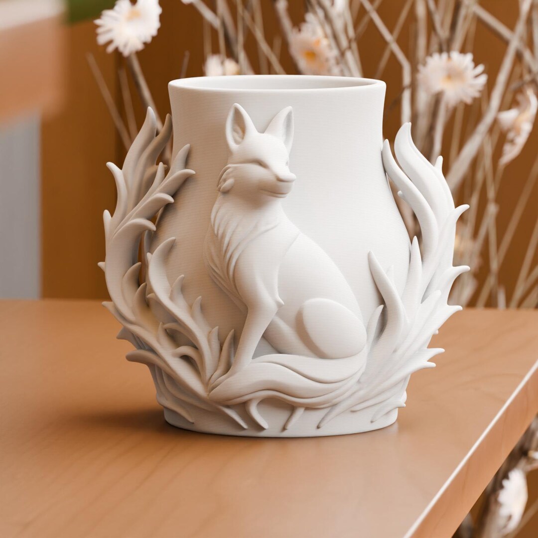 Resin Coated Fox Vase | Woodland Foliage Sculptural Decor - Etsy
