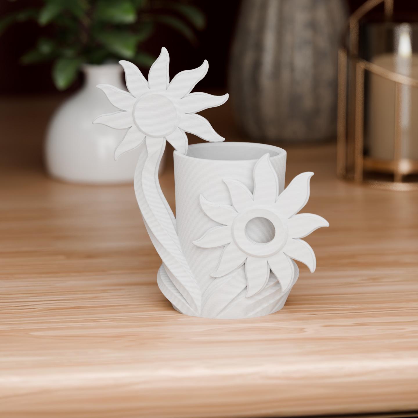 Modern Floral Art Sculpture | 3D Printed Daisy Vase | Black & White - Etsy