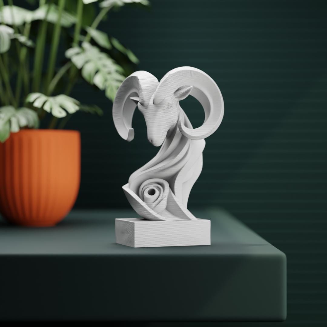 3D Printed Abstract Ram & Rose Sculpture - Modern Animal Art Decor ...