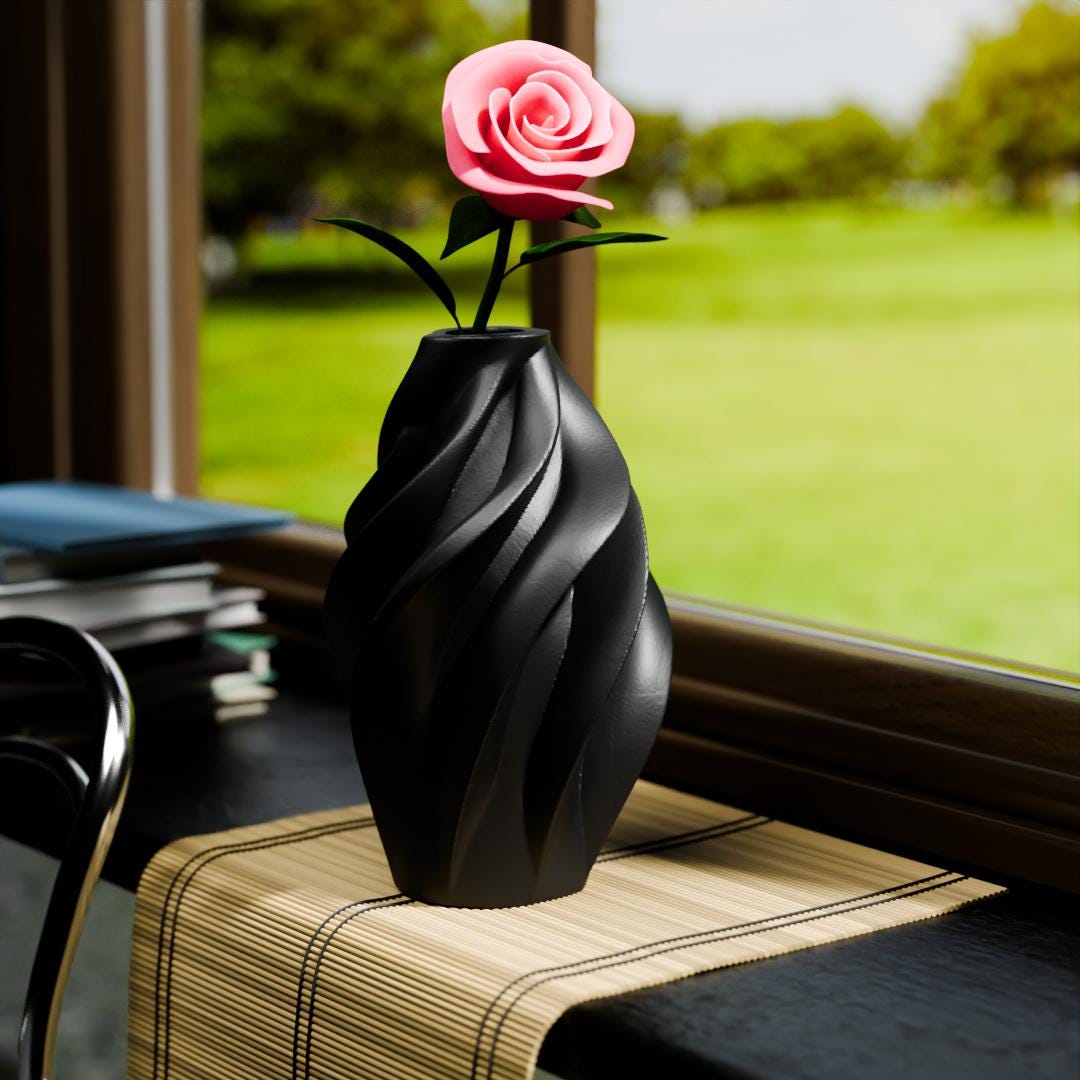 3D Printed Twisted Groove Vase | Modern Green Sculptural Decor | Unique ...