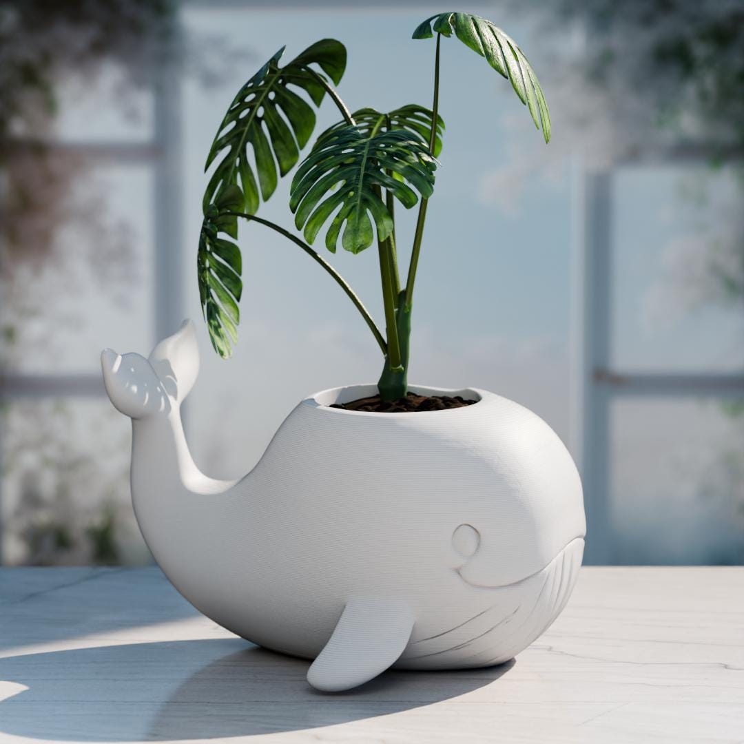Adorable Whale Planter | Cute Marine Animal Pot | 3D Printed Ocean ...