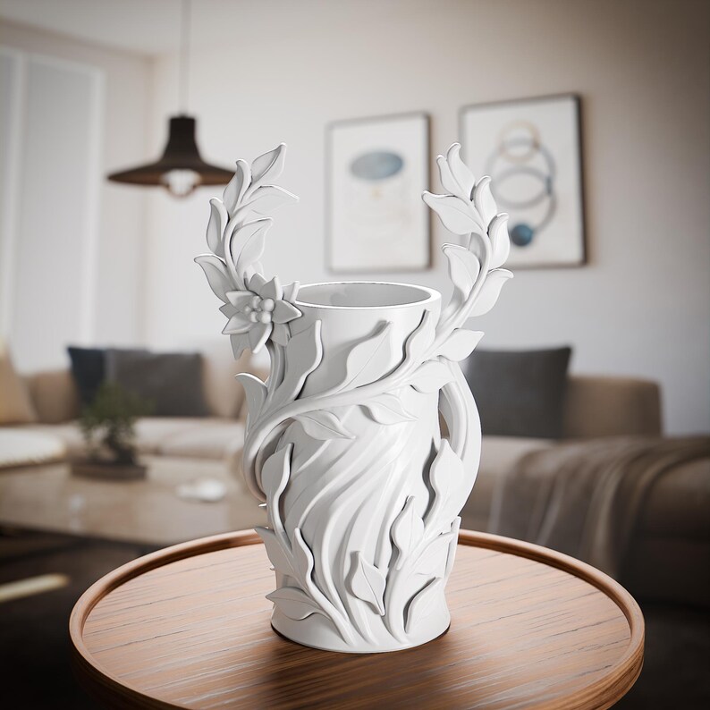 3D Printed Decorative Vase With Intricate Floral and Leaf Design - Etsy