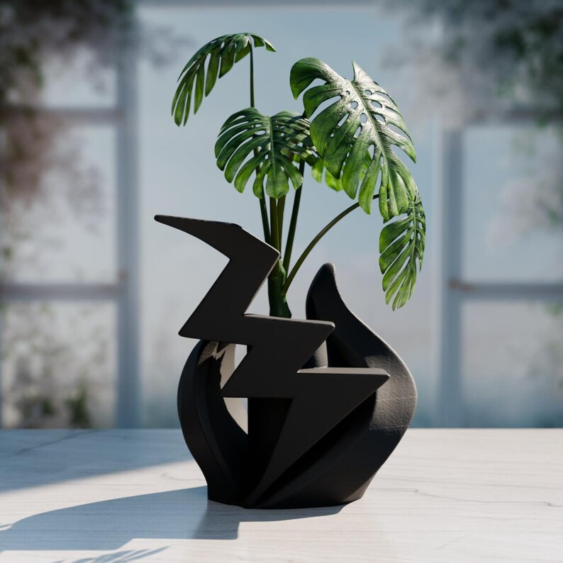 Dynamic Lightning Bolt Planter | Modern Geometric Plant Pot | 3D ...