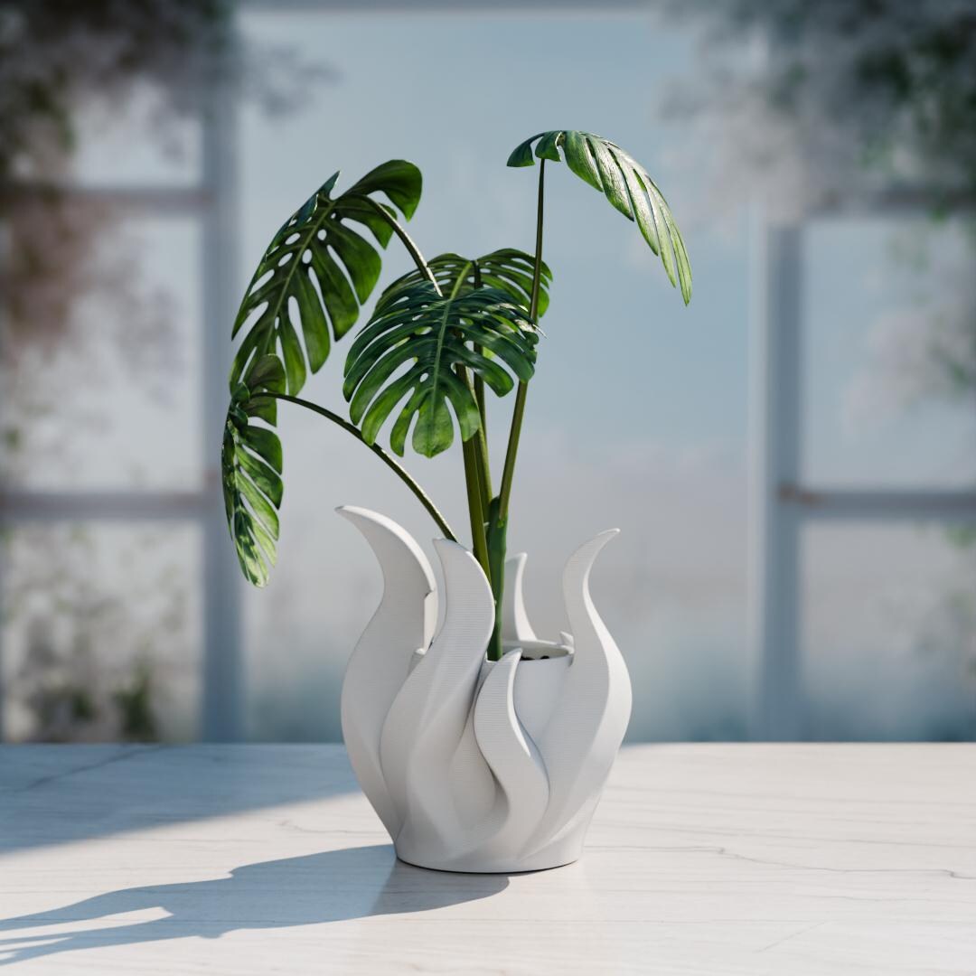 Resin Coated Abstract Flame Planter | 3D Printed Fire Sculpture Pot ...