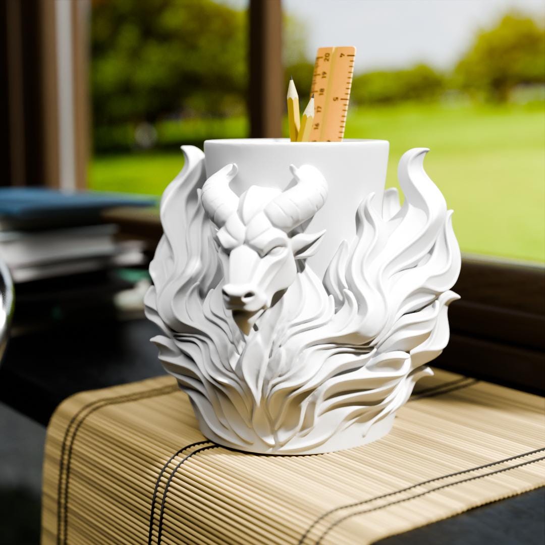 Fierce Bull Desk Organizer | 3D Printed Minotaur Pen Holder | Mythical ...