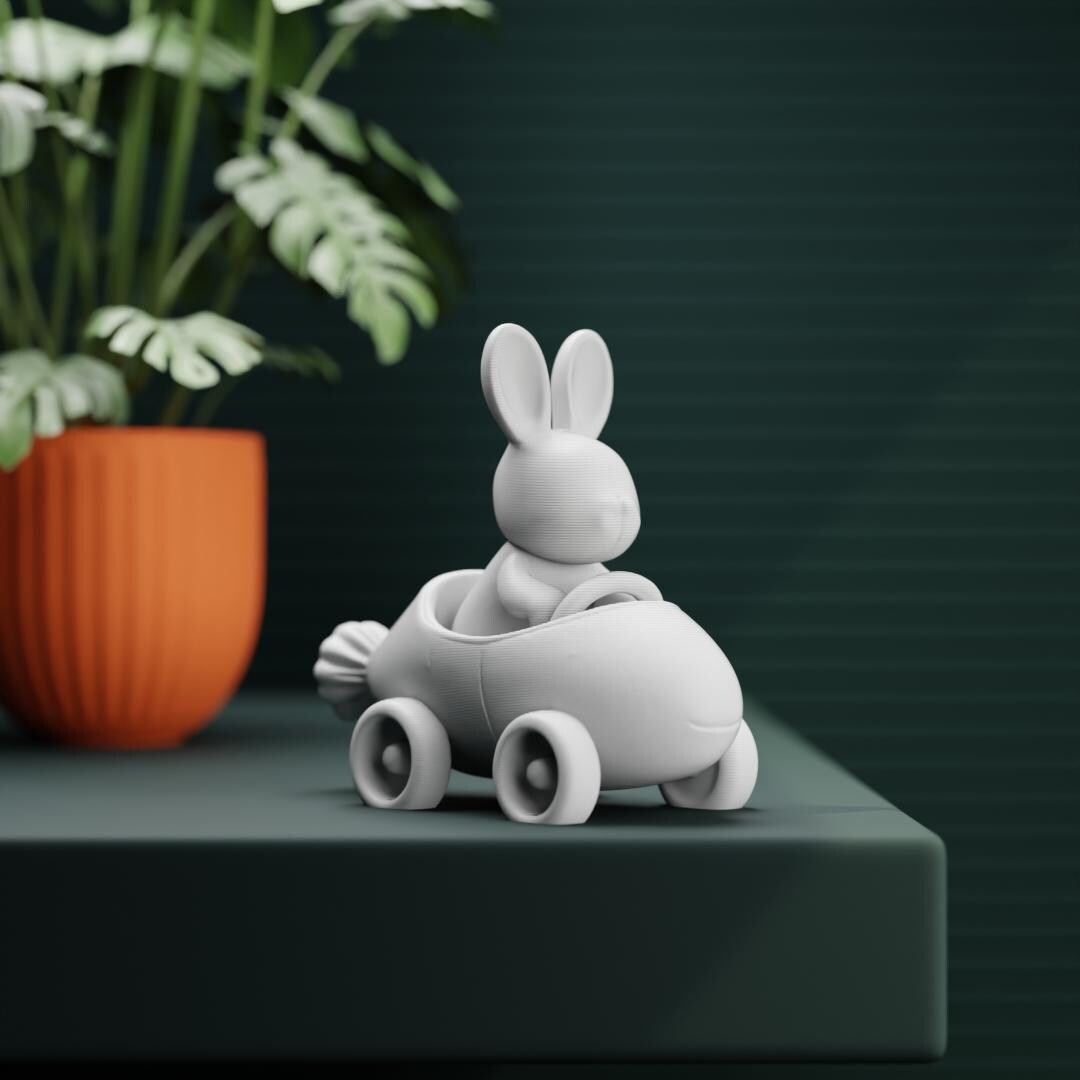 Resin Coated Bunny in Race Car Figurine | 3D Printed Whimsical Rabbit ...