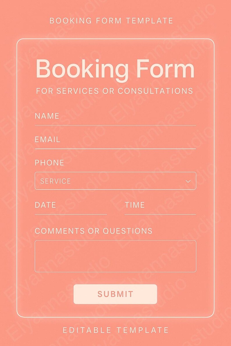 Editable Booking Form Template for Services & Consultations | Printable ...