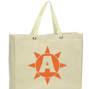 Monogram Beach Bag, Large Sun Design Canvas Tote Bag, Natural, Reusable ...