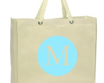 Vertical Name Tote Monogram on Large Canvas Bag, Reusable, Eco-friendly ...