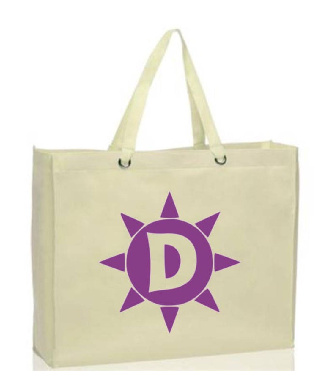 Monogram Beach Bag, Large Sun Design Canvas Tote Bag, Natural, Reusable ...