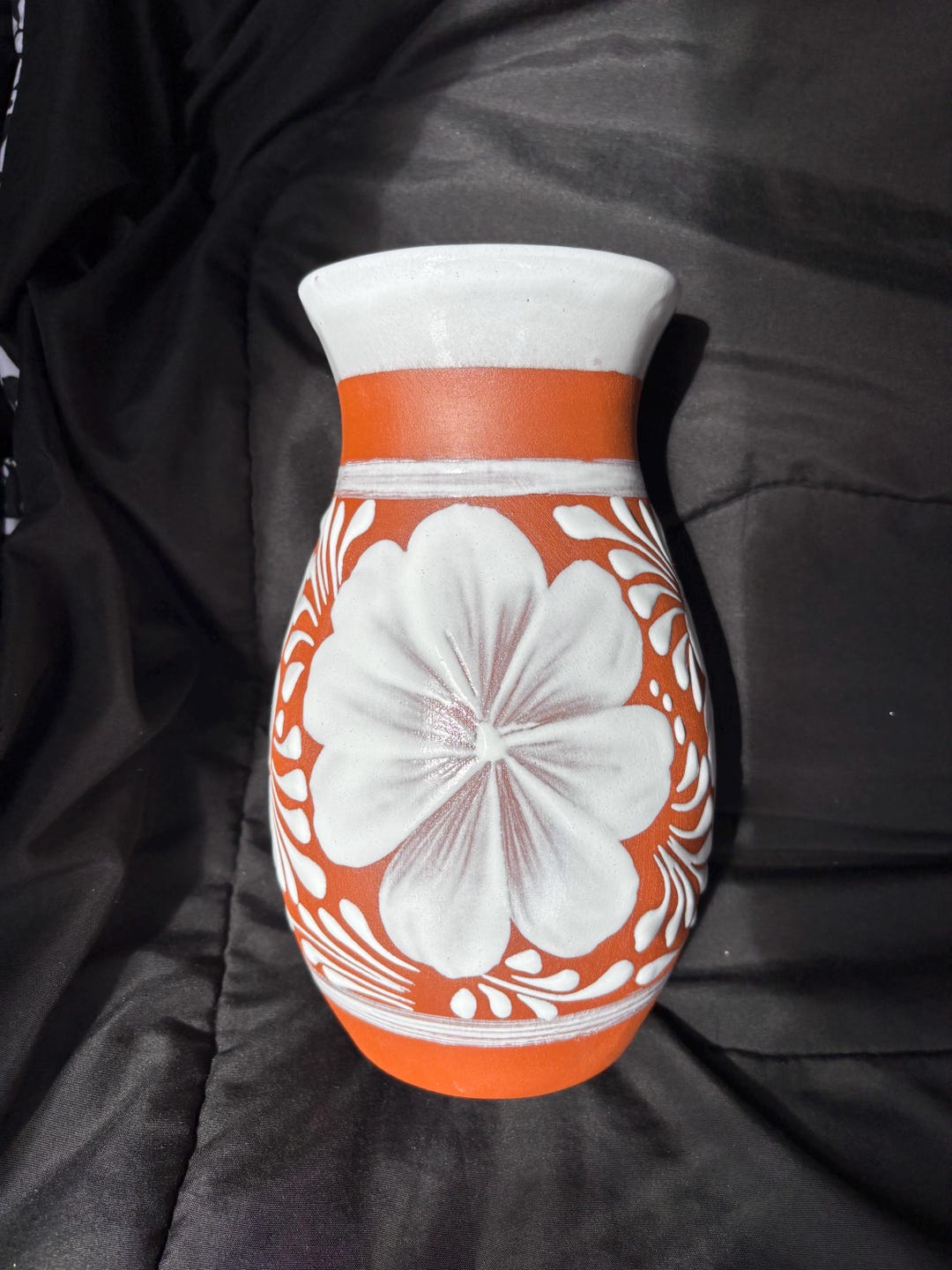 Handmade Mexican Talavera Brown & White Flower Vase Cielito Lindo ...