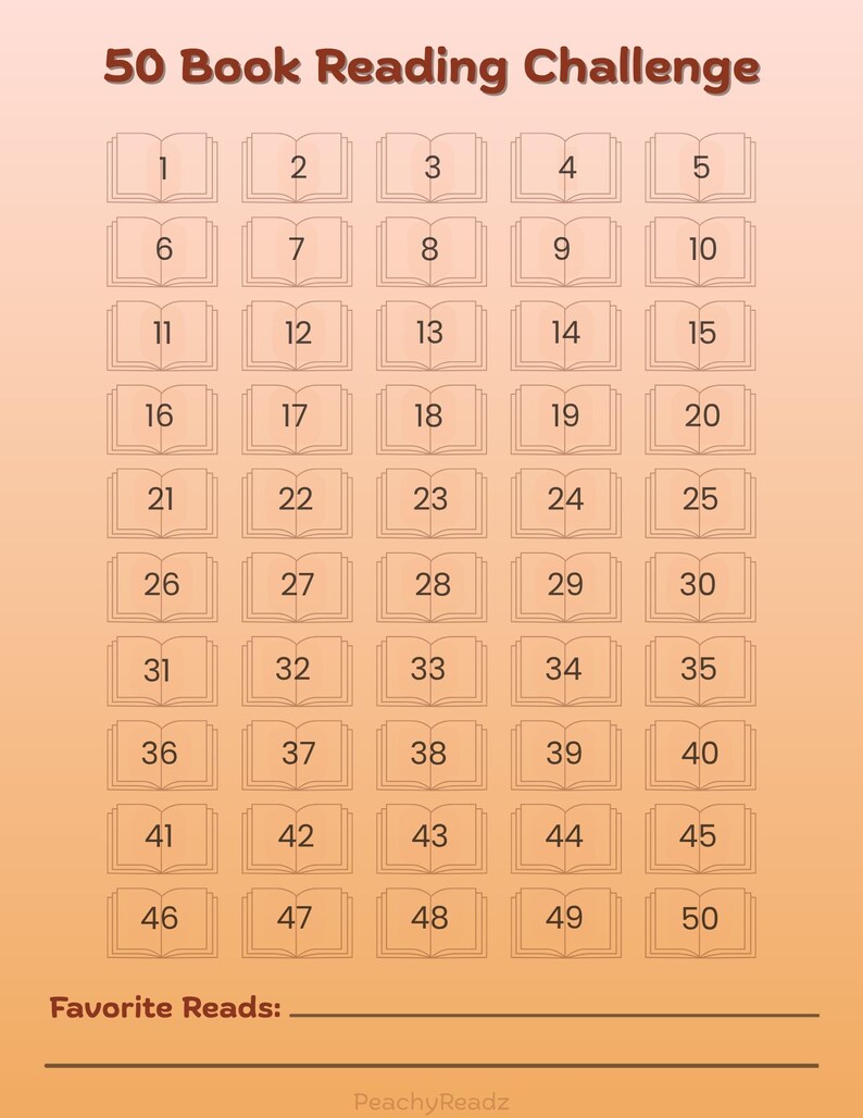50 Book Reading Challenge Tracker | Digital Book Goal Planner PDF for ...
