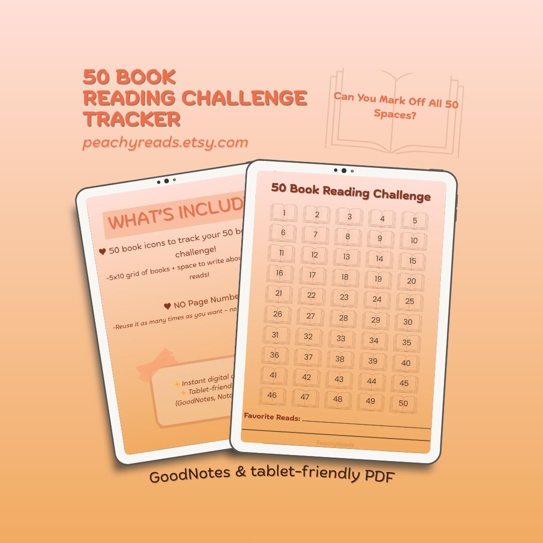 50 Book Reading Challenge Tracker | Digital Book Goal Planner PDF for ...
