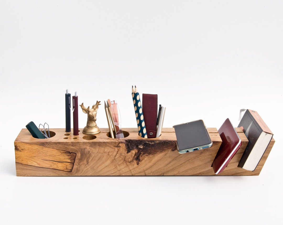 Unique Wooden Desk Organizer / Large Desktop Storage / Handmade Rustic ...