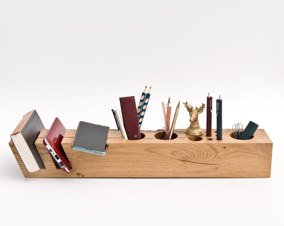 Unique Wooden Desk Organizer / Large Desktop Storage / Handmade Rustic ...