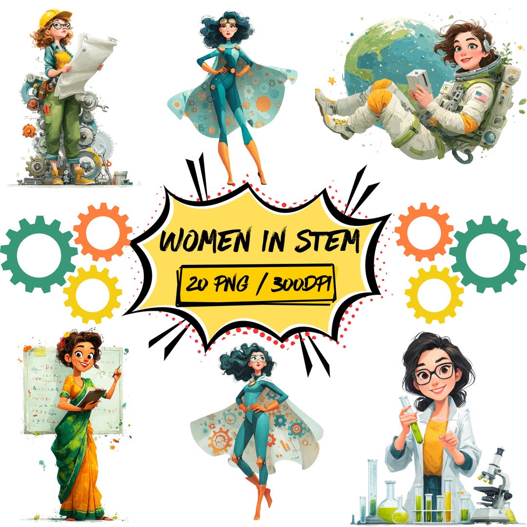 Women in STEM Clip Art: Diverse Female Scientists, Engineers (PNG, 300 ...