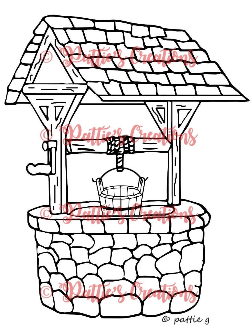 Stone Wishing Well Drawing