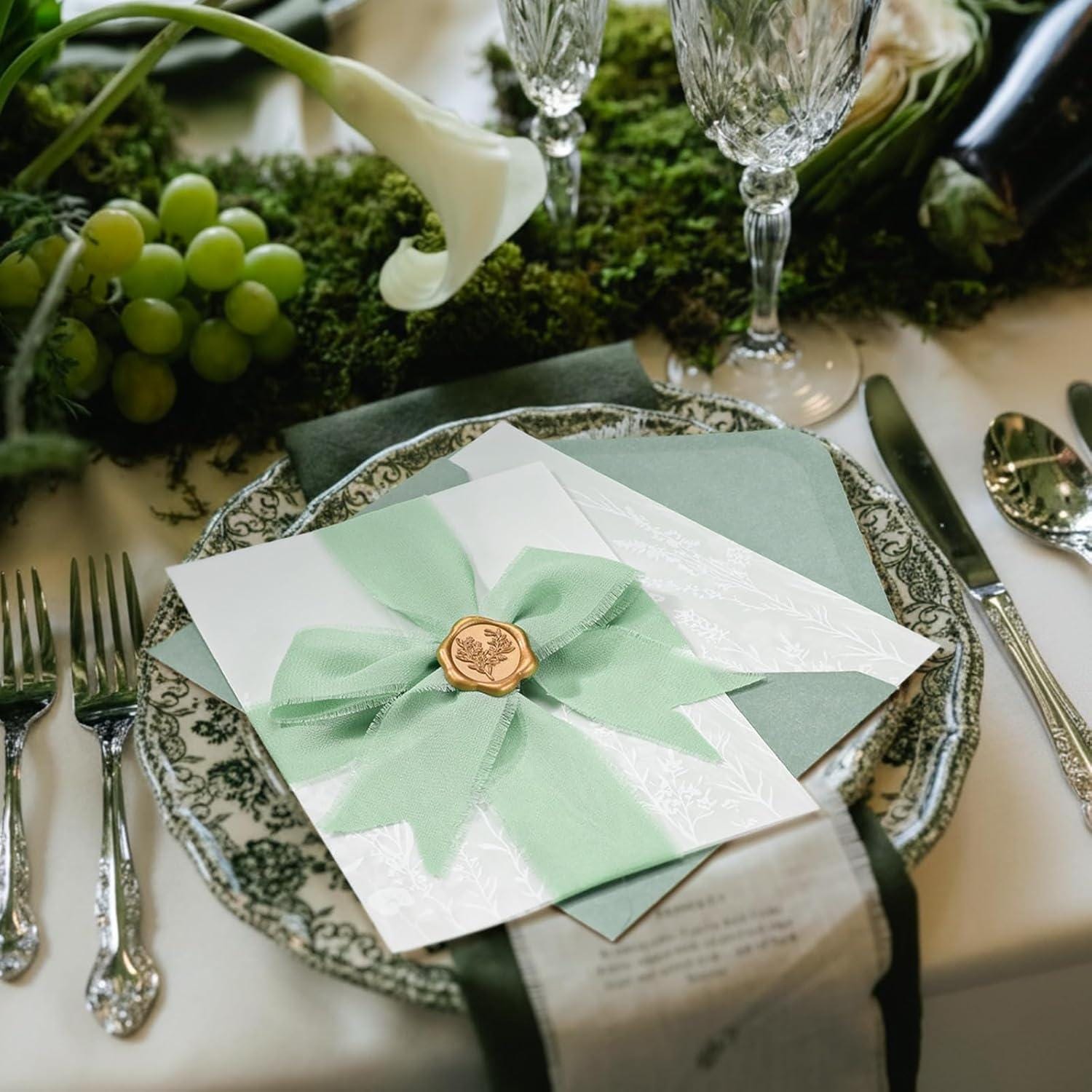 50 Set Wedding Invitation Kit Wedding Vellum Jackets Bulk for 5X7 Sage ...