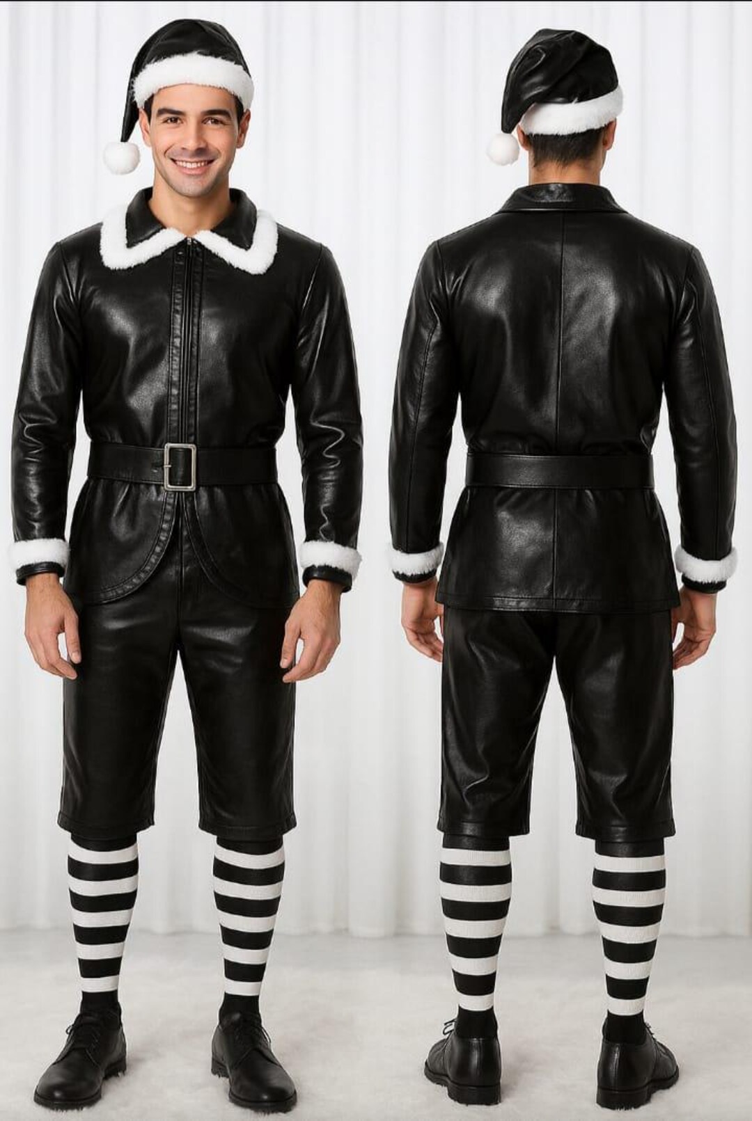 Handmade Leather Santa Black Costume With Faux Fur Trim - Etsy