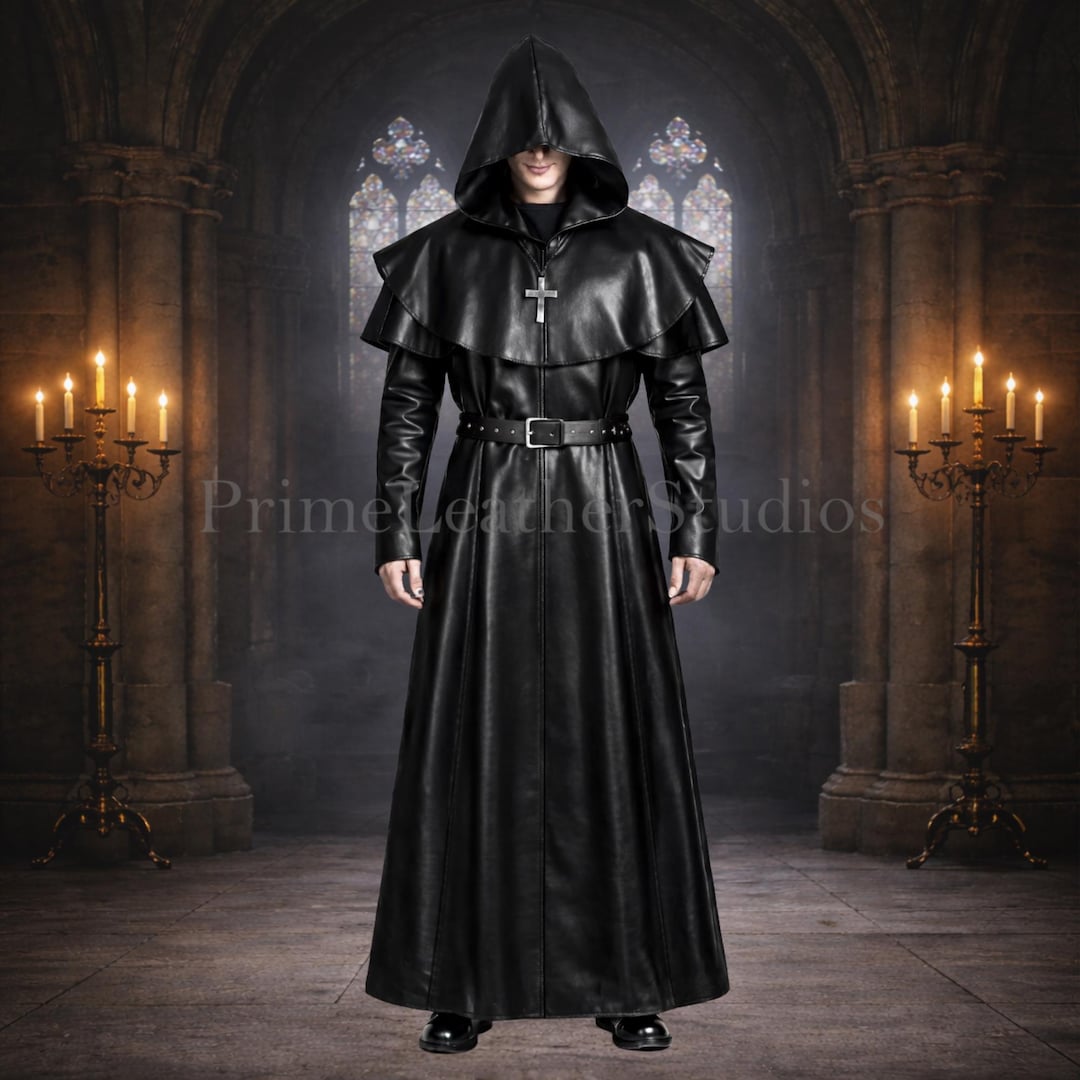 Handmade Leather Monk Costume | Gothic Hooded Priest Robe - Etsy