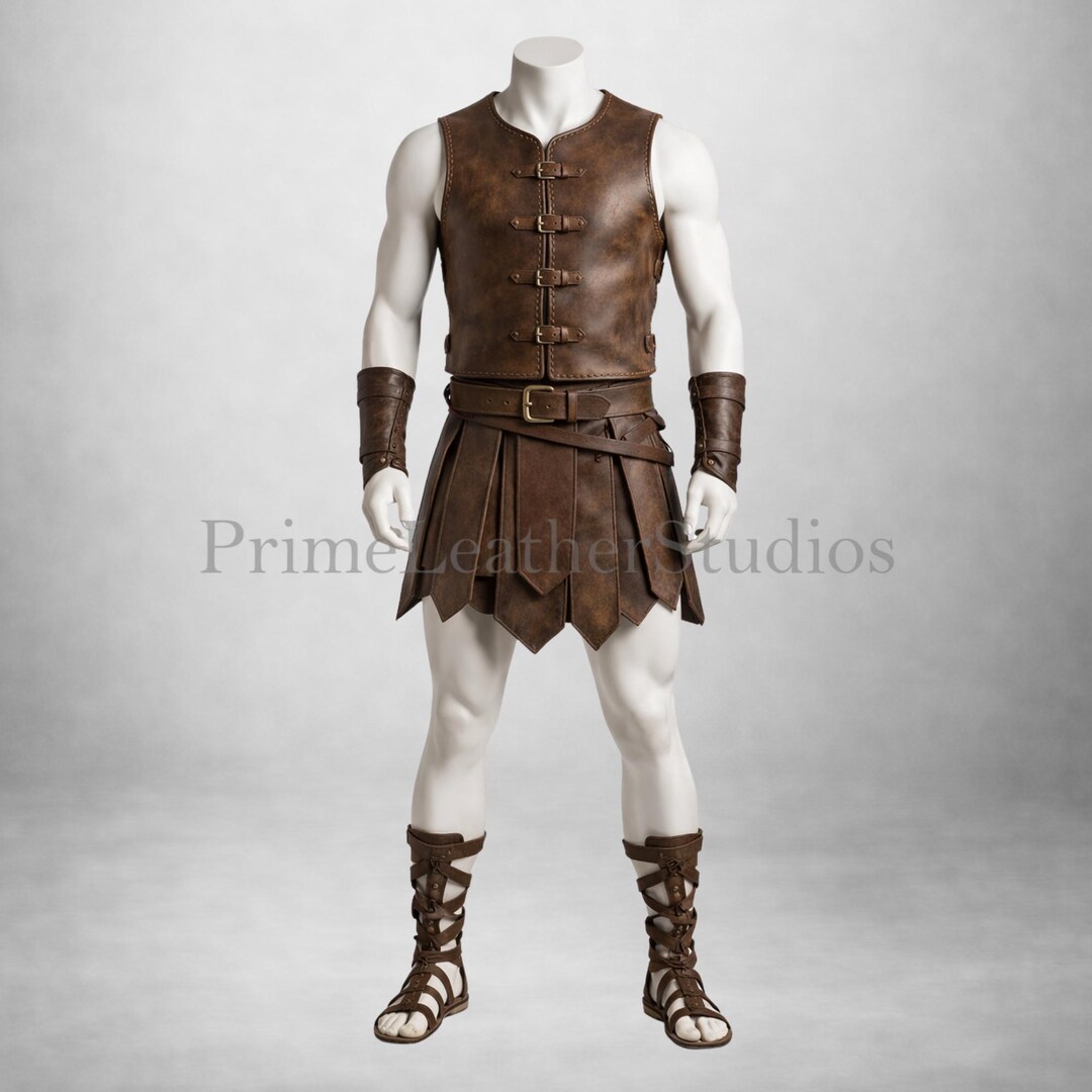 Handmade Leather Gladiator Kilt & Vest Set L Ancient Roman Warrior ...