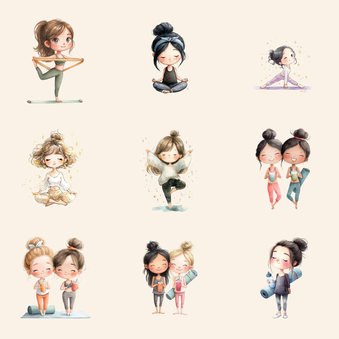 Pilates Clipart Set | Cute Fitness Girl Pngs | Watercolor Pilates and ...