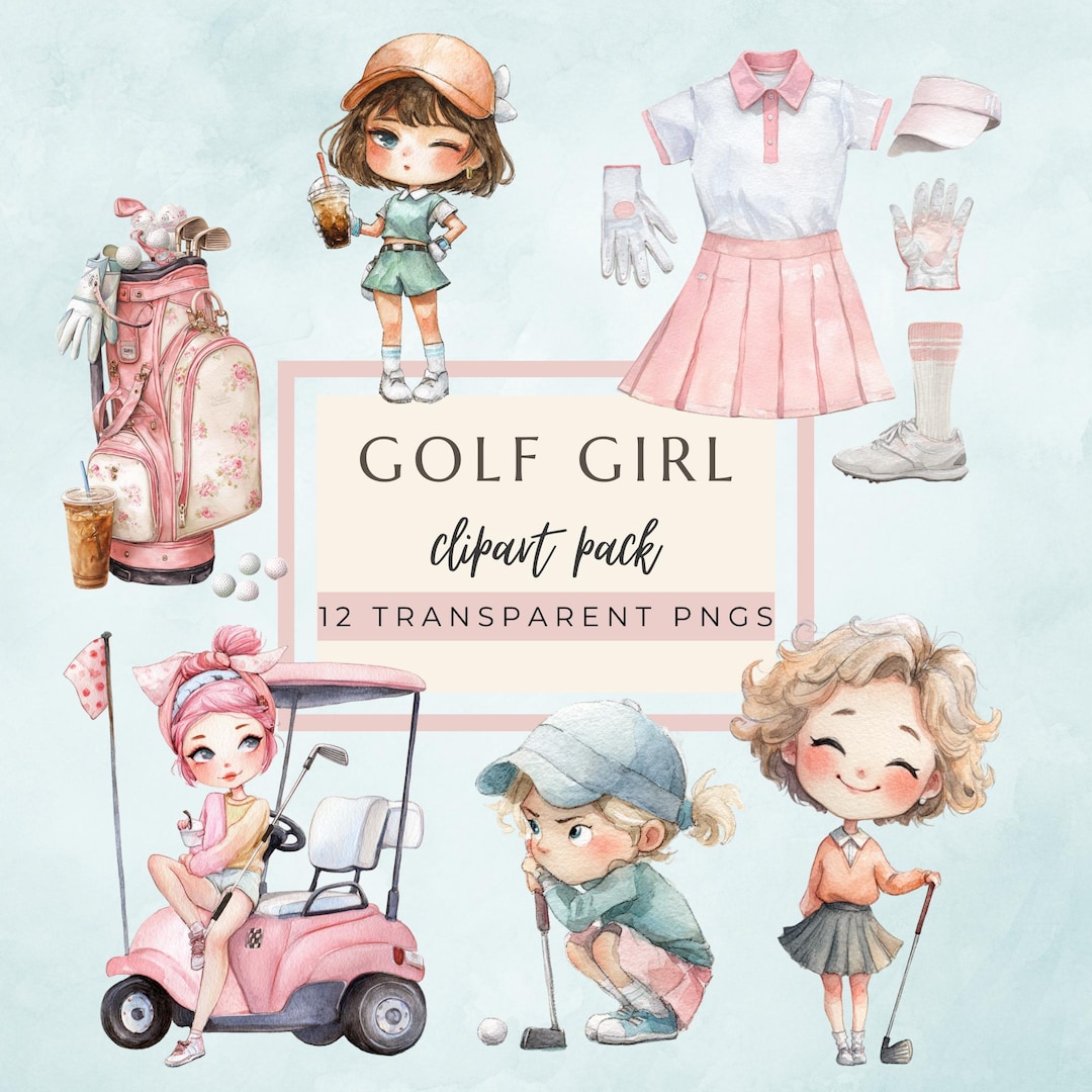 Girl Golf Clipart – Chibi Watercolor Fashion, Sporty PNG Set - Etsy