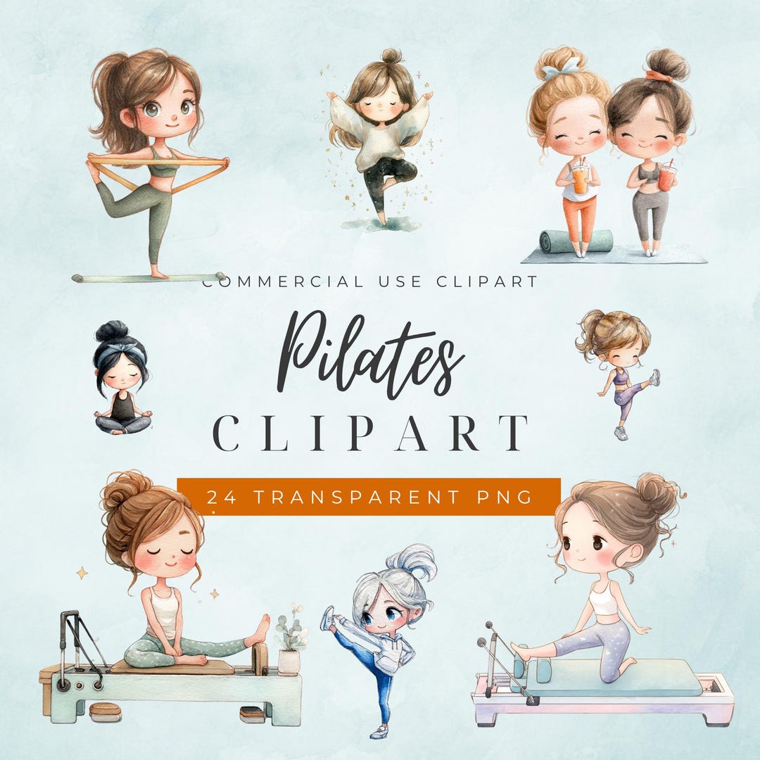 Pilates Clipart Set | Cute Fitness Girl Pngs | Watercolor Pilates and ...