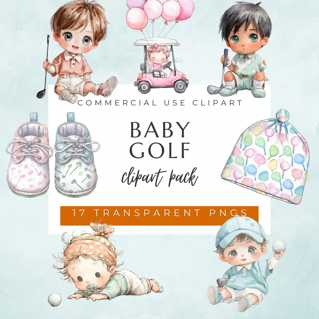 Baby Golf Clipart Set: Watercolor Chibi Golfers, Pastel Nursery PNG - Etsy