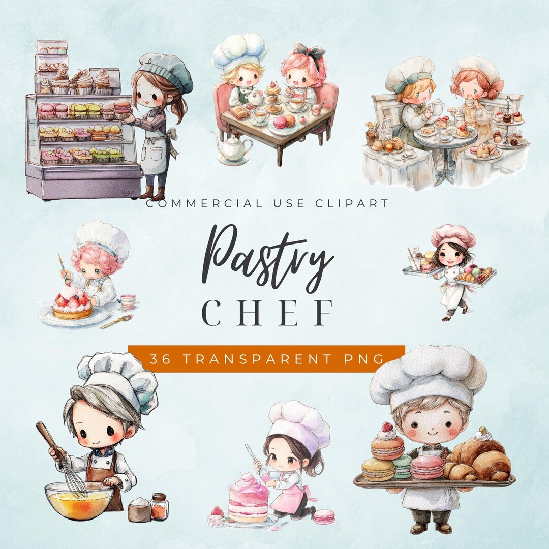 Patisserie Clipart Set | Cute Bakery and Dessert Pngs | Watercolor ...
