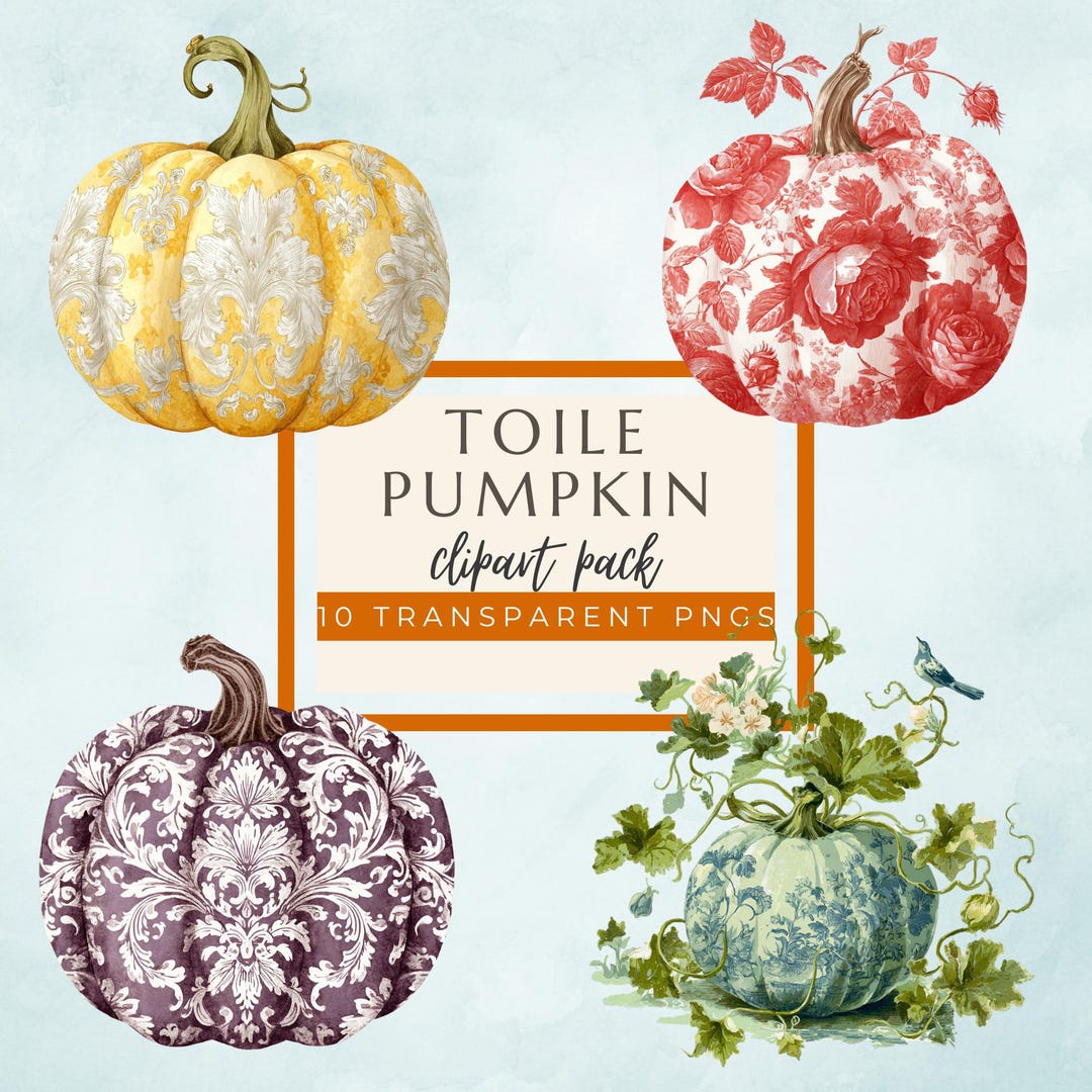 Toile Pumpkin Clipart – 10 Elegant Watercolor Fall Pumpkins in Trend ...