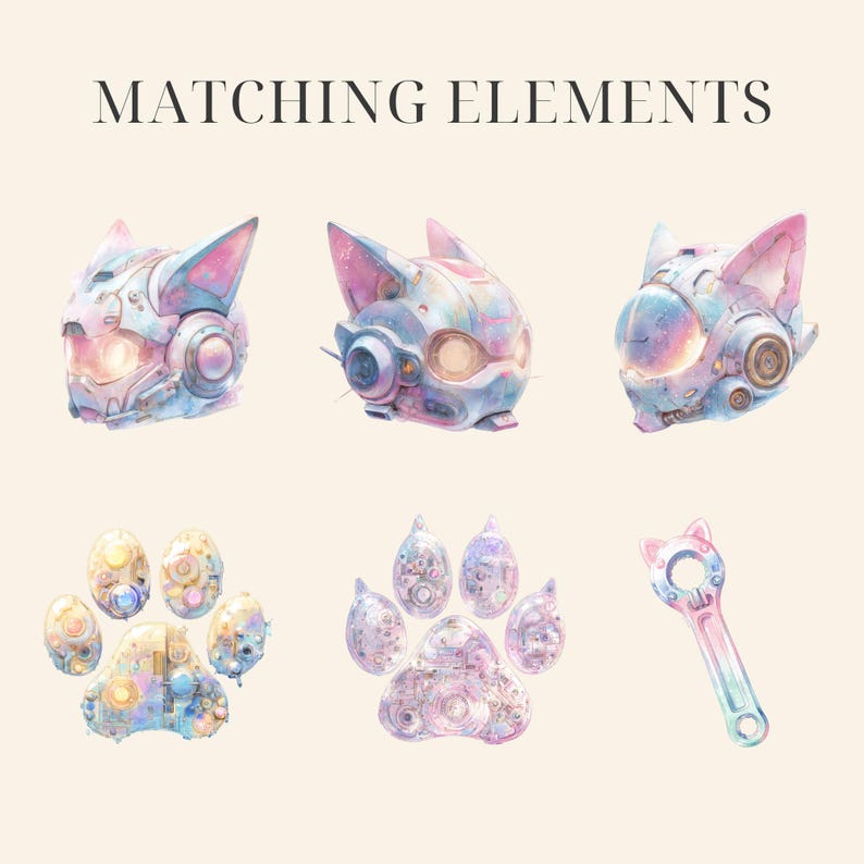 Kawaii Mecha Cat Clipart PNG – Cute Robot Cat Head Mecha Suit – Pastel ...
